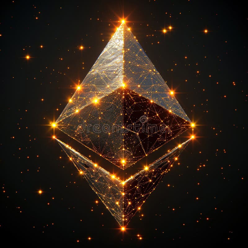 Ethereum Logo with Glowing Lights on Black Background Stock ...