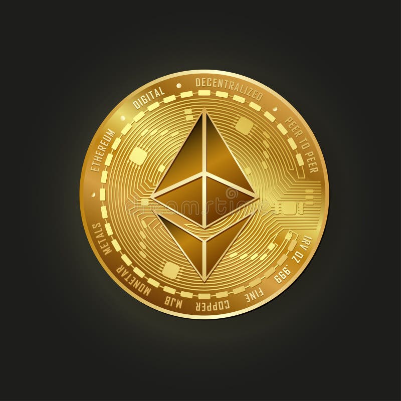Ethereum Vector Illustration. Golden Realistic Coin. Cryptocurrency ...