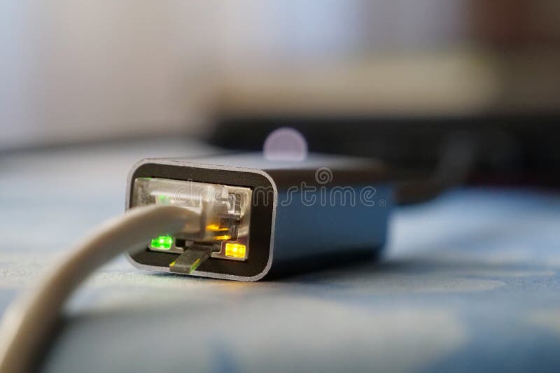 Ethernet Cable Adapter. Working Ethernet Cable Adapter with Green and ...