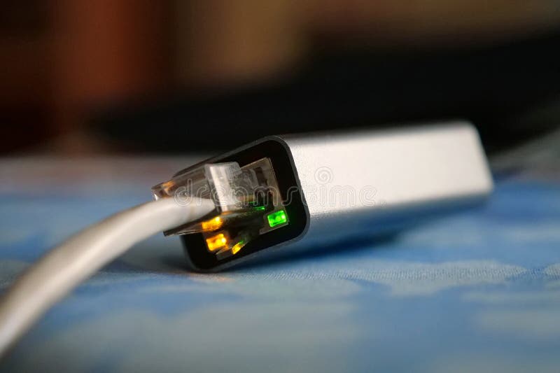 Ethernet Cable Adapter. Working Ethernet Cable Adapter with Green and ...