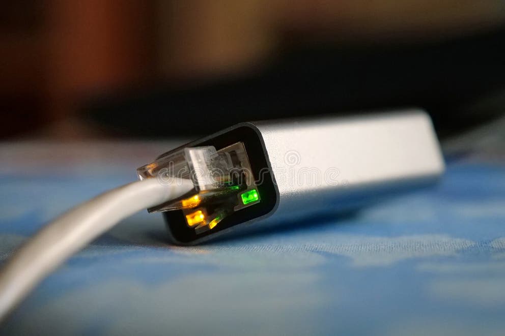 Ethernet Cable Adapter. Working Ethernet Cable Adapter with Green and ...