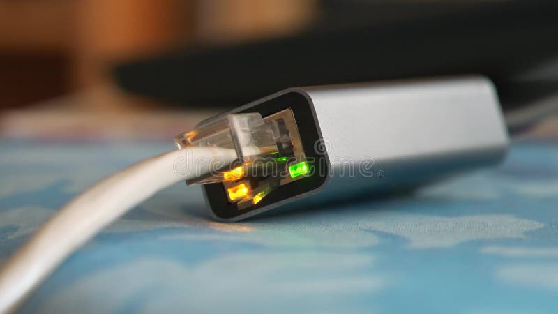 Ethernet Cable Adapter. Working Ethernet Cable Adapter with Green and ...