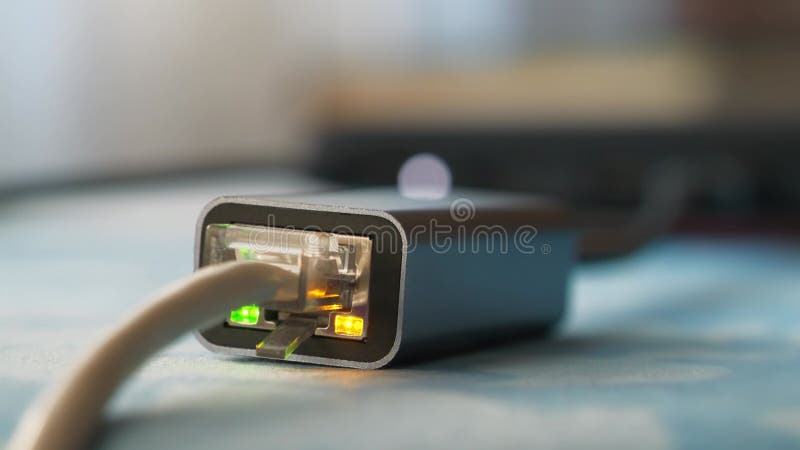 Ethernet Cable Adapter. Working Ethernet Cable Adapter with Green and ...