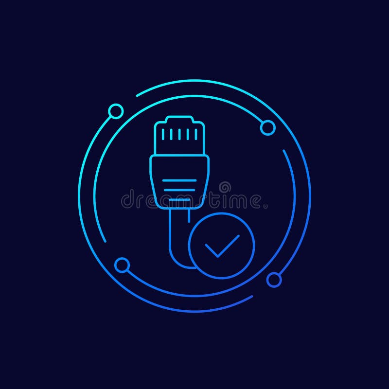 Ethernet Cable and Check Mark Line Vector Icon Stock Vector ...
