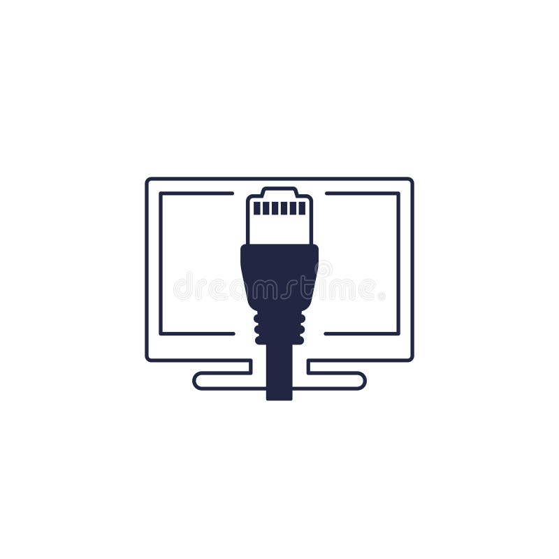 Ethernet Cable and Computer Icon on White Stock Vector - Illustration ...
