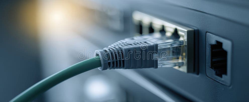The Ethernet Cable Connecting To a Network Device in a Modern Setup AI ...