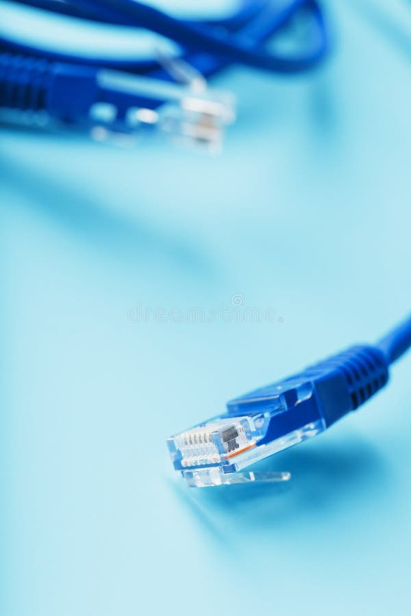 Ethernet Cable Connector Patch Cord Cord Close-up on a Blue Background ...