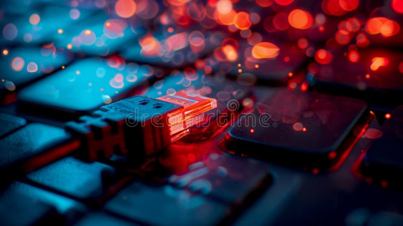 Close-up View of an Ethernet Cable Placed on a Glowing Keyboard. the ...