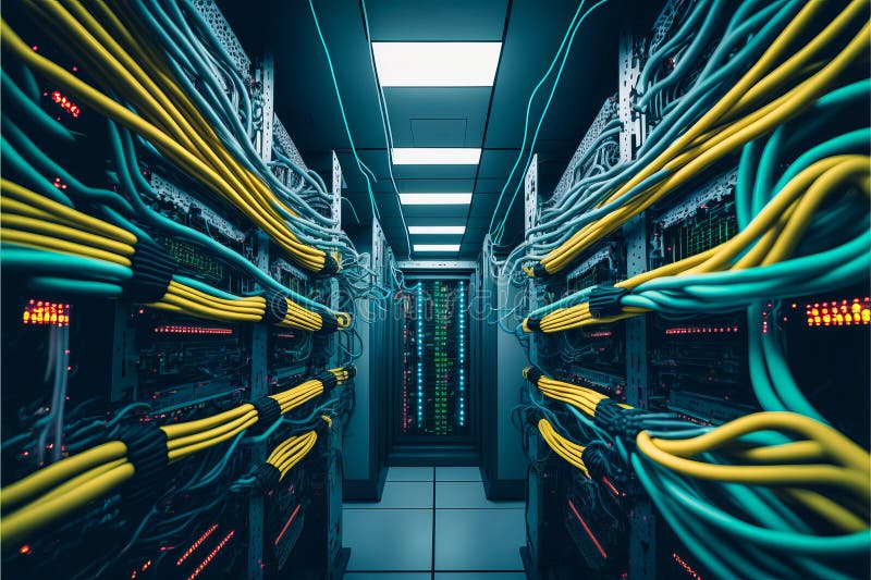 Ethernet Cable on Network Switches and Server. Generative Ai Stock ...
