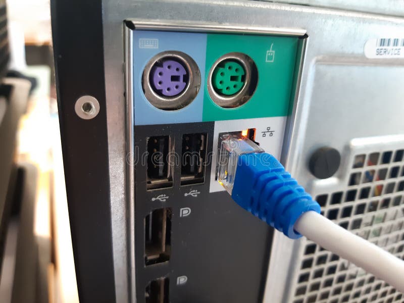 Ethernet Cable and Port Connected To Internet. Network Concept Stock ...