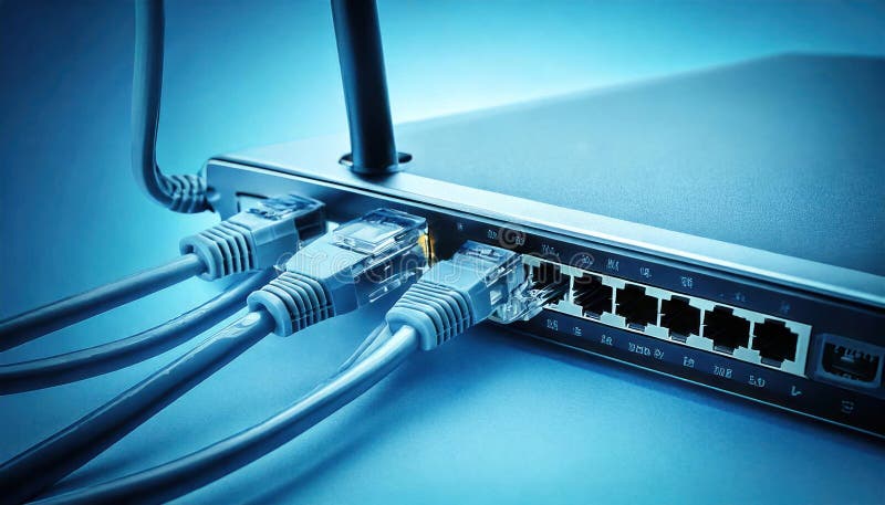 An Ethernet Cable with a Wireless Router Connects To the Internet ...