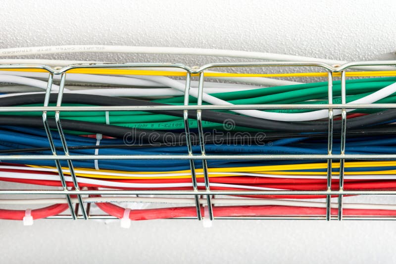 Ethernet Cables in a Cable Guard Leading Along the Ceiling Insid Stock ...