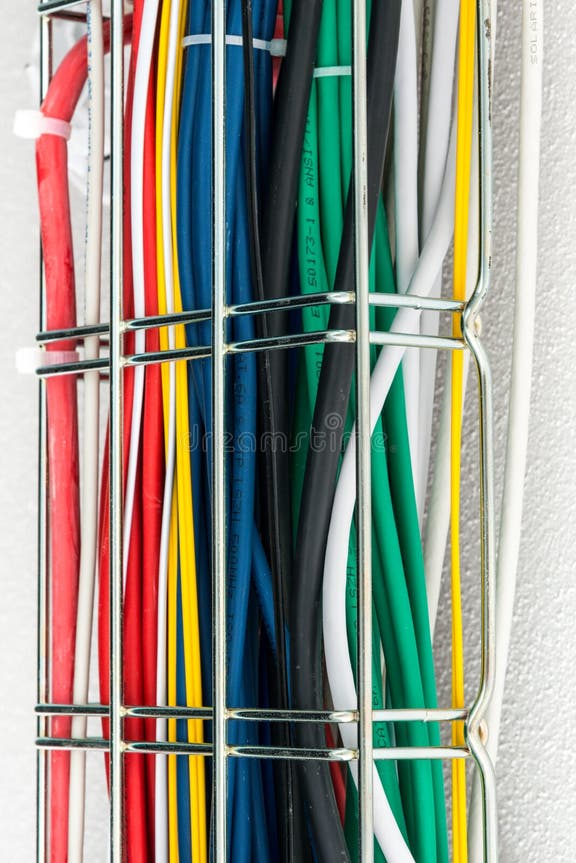 Ethernet Cables in a Cable Guard Leading Along the Ceiling Insid Stock ...