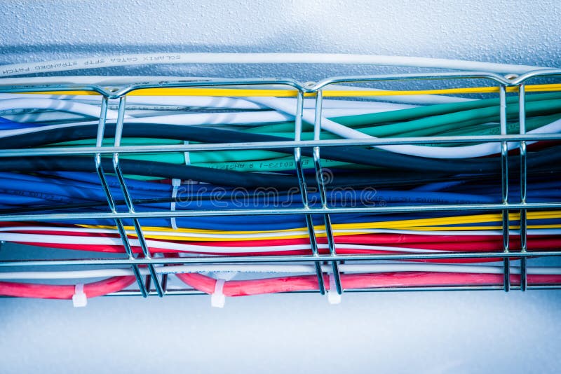 Ethernet Cables in a Cable Guard Leading Along the Ceiling Insid Stock ...