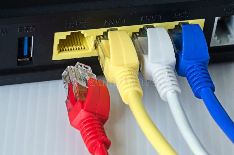 Ethernet Cables Connect To Router or Switch Stock Image - Image of jack ...