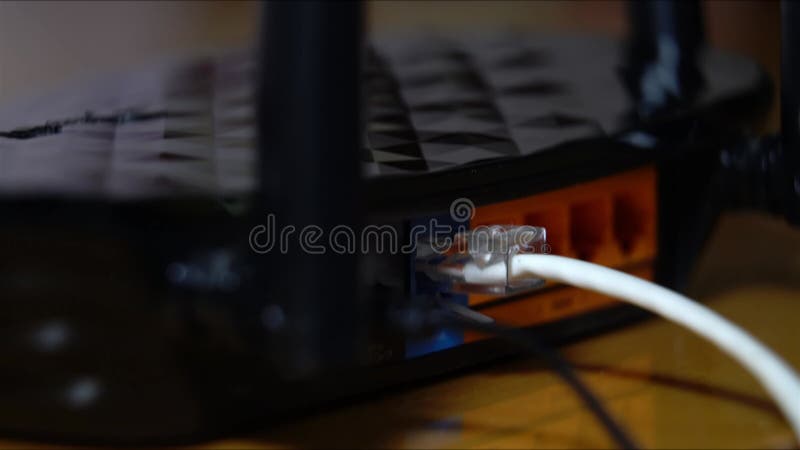 Ethernet Cables Connected To Modem with Digital Binary Code Stock Video ...