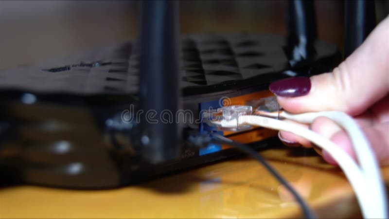 Ethernet Cables Connected To Modem with Digital Binary Code Stock ...