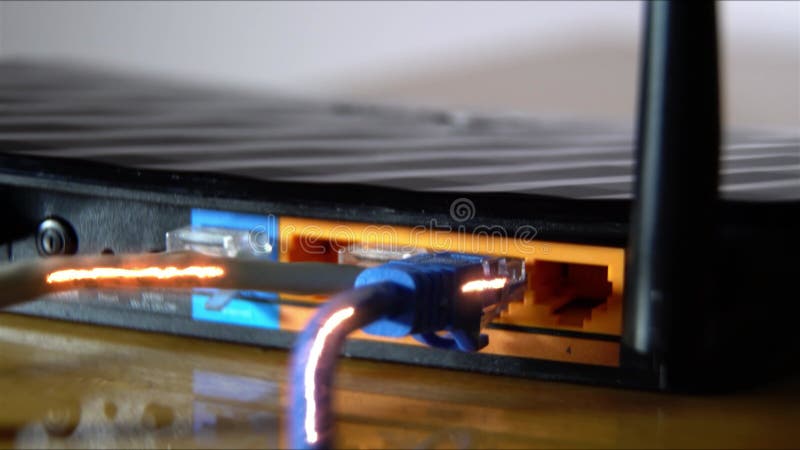 Ethernet Cables Connected To Modem with Digital Binary Code Stock Video ...