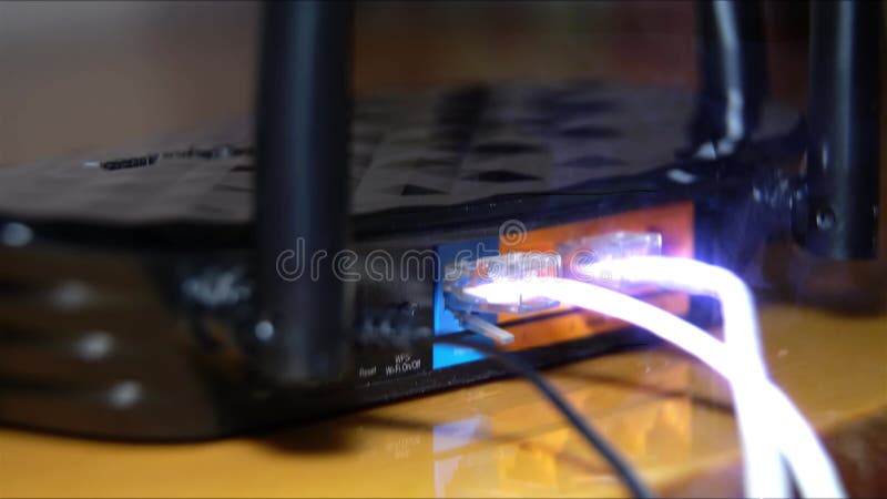 Ethernet Cables Connected To Modem with Digital Binary Code Stock Video ...