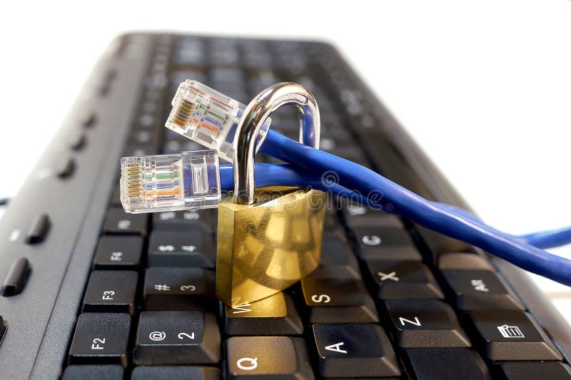 Ethernet Cables and Lock on Keyboard Stock Image - Image of firewall ...