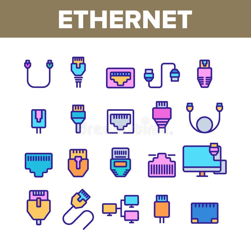 Ethernet Collection Elements Icons Color Set Vector Stock Vector ...