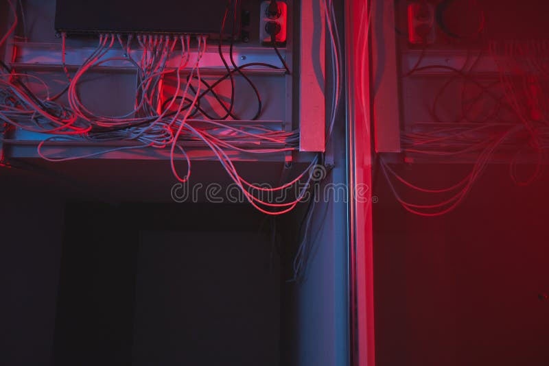 Ethernet Hub in Dark Server Room Stock Photo - Image of industry ...