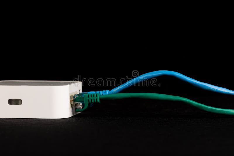 Network Hub with Plugged Ethernet Cables LAN Isolated on White ...