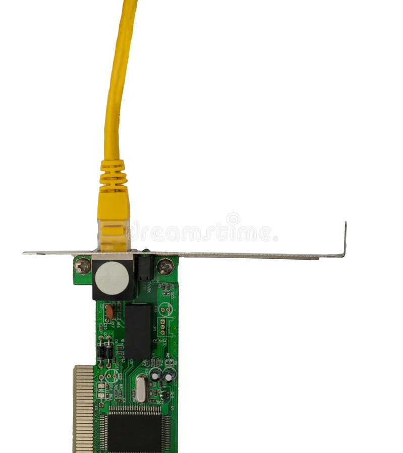 Ethernet Network Card with Yellow Patch Cords Top View. Stock Photo ...