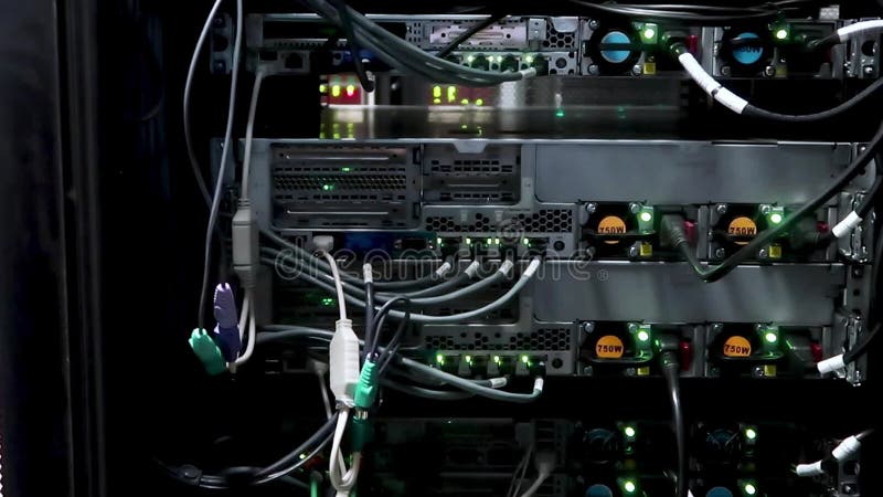Ethernet Network Connection Hub. Blinking Lights in a Dark Server Room ...