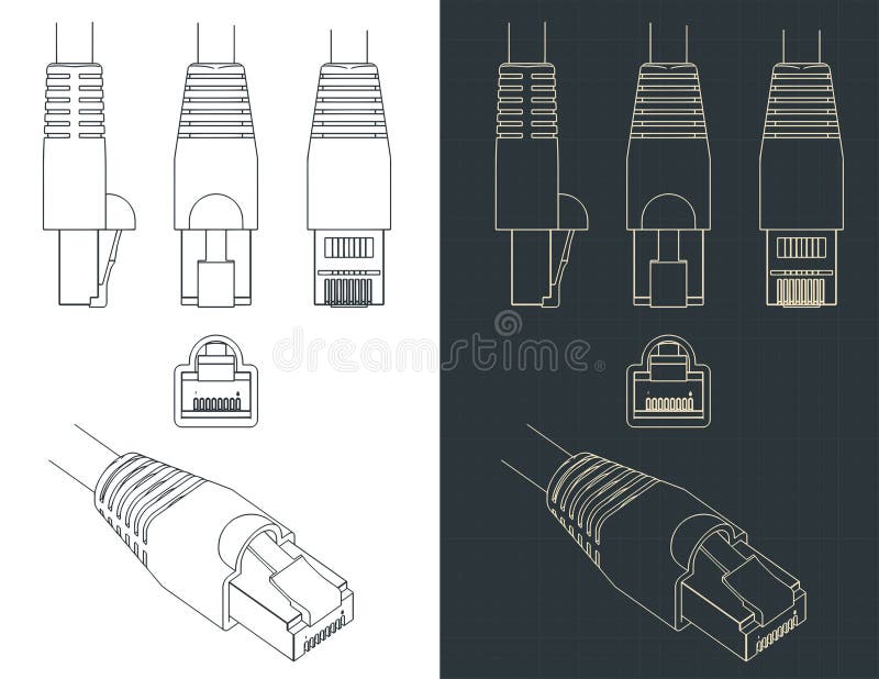 Ethernet plug blueprint stock vector. Illustration of connection ...