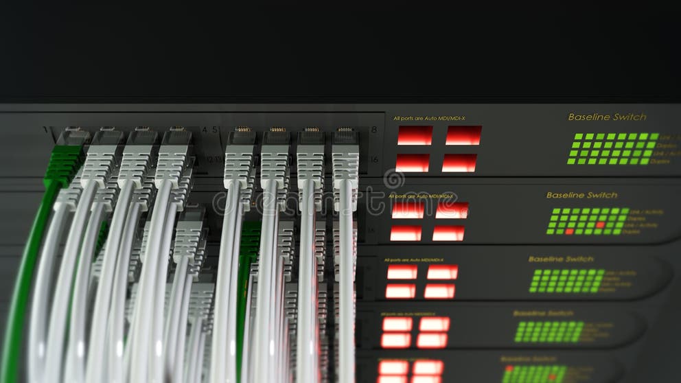 Ethernet Rackmount Switches and Ethernet Cables, Data Center Concept ...