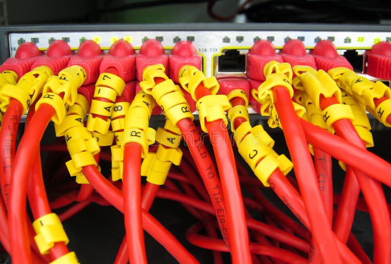 Network Switch Router with Three Red Cables Stock Photo - Image of ...