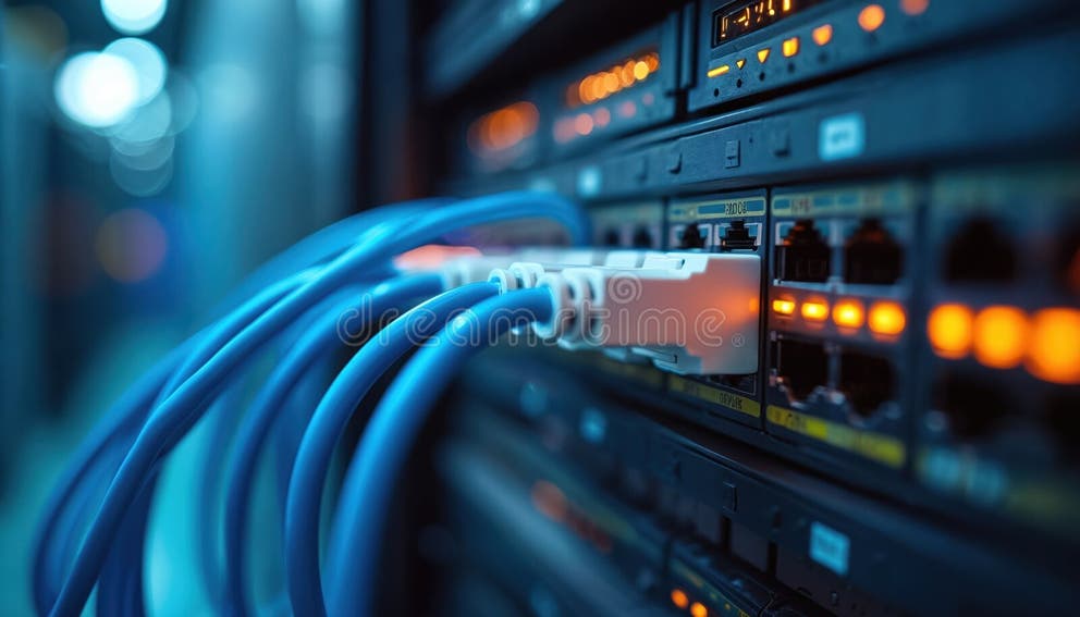 Ethernet Server with Optic Fiber Cables. Broadband Transfer Speed ...