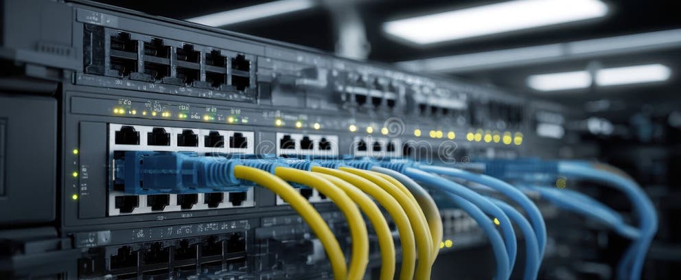 The Ethernet Switch with Connected Cables in a Modern Data Center AI ...