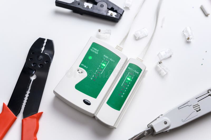 Ethernet Twisted Pair Test Procedure. Cable Test Tool Stock Photo ...