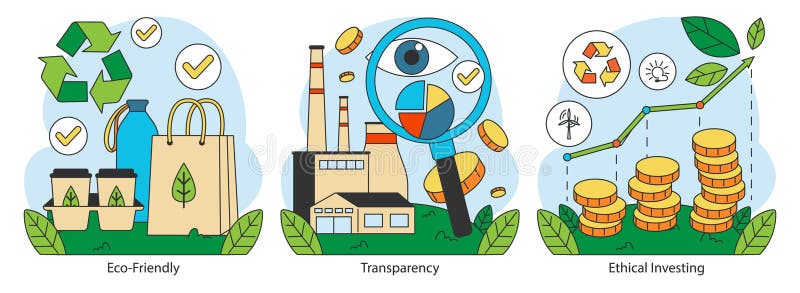 Ethical Consumption Trio.Flat Vector Illustration. Stock Vector ...