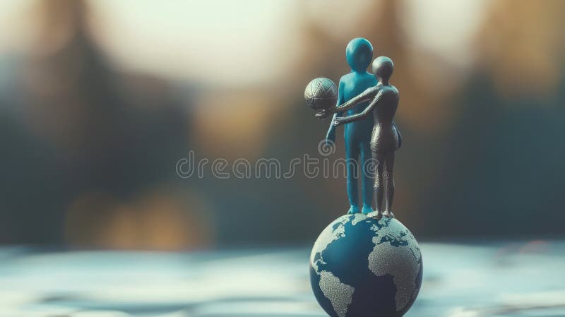 Ethical Global Impact of AI Represented by Human and AI Figures Holding Globe. AI Ethics Stock ...