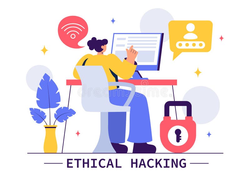 Ethical Hacking Illustration Featuring a Developer Practicing Hacking ...