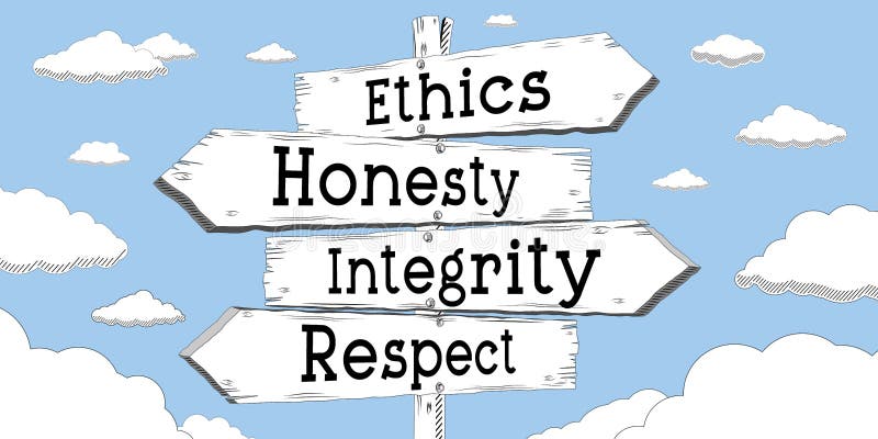 Ethics, Honesty, Integrity, Respect - Outline Signpost with Four Arrows ... Ethics, Honesty, Integrity, Respect - Outline Signpost with Four Arrows ...