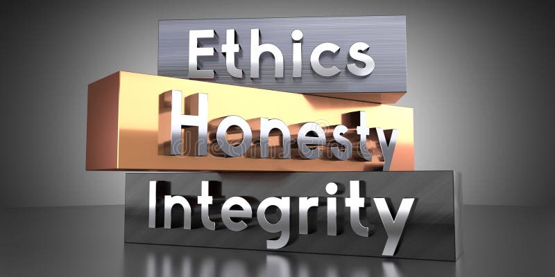 Ethics, Honesty, Integrity - Words on Metal Blocks Stock Illustration ...