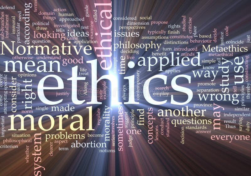 Ethics word cloud glowing stock illustration. Illustration of light ...
