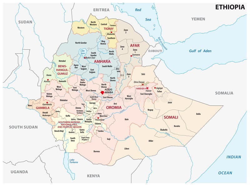 Ethiopia Administrative and Political Map Stock Vector - Illustration ...