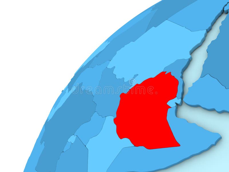Ethiopia in Red on Blue Globe Stock Illustration - Illustration of ...