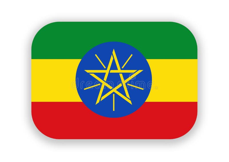 Ethiopia Rounded Rectangle Flag Icon with Shadow on White Background ...
