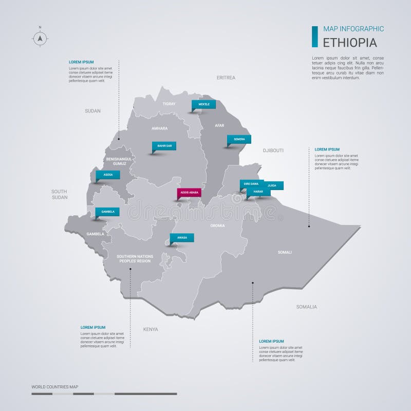 Ethiopia Vector Map with Infographic Elements, Pointer Marks Stock ...