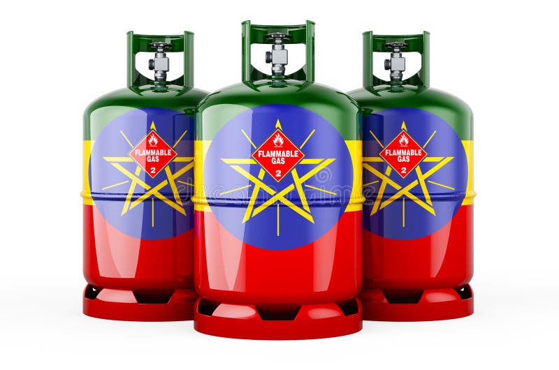 Ethiopian Flag Painted on the Propane Cylinders with Compressed Gas, 3D ...