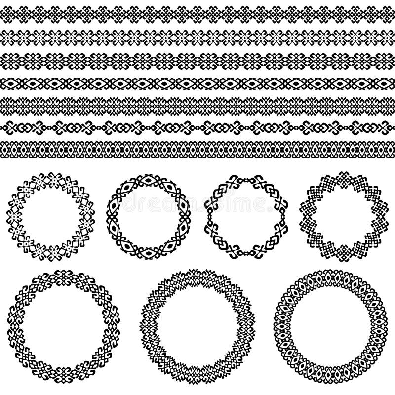 Ethnic Abstract Border Set. Round Frames and Borders. Decoration ...
