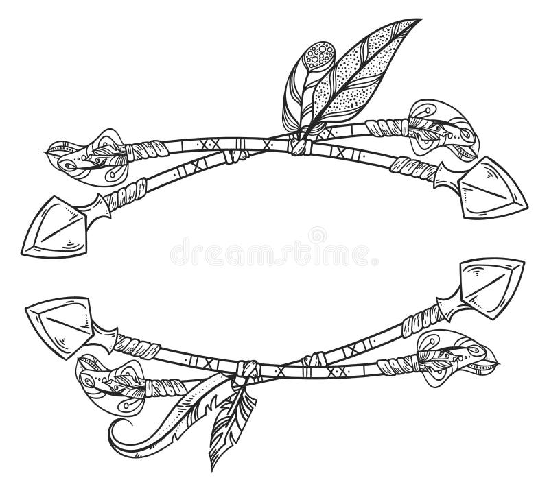 Ethnic Arrow Frame. Round Boho Sketch Border Stock Vector ...