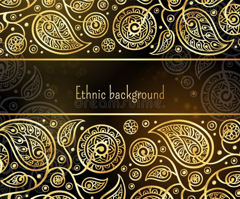 Ethnic Background in Gold and Black Colors. Stock Vector - Illustration ...
