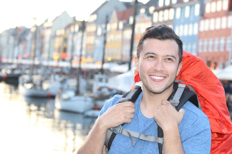 Ethnic Backpacker Walking Around Denmark Stock Image - Image of ...